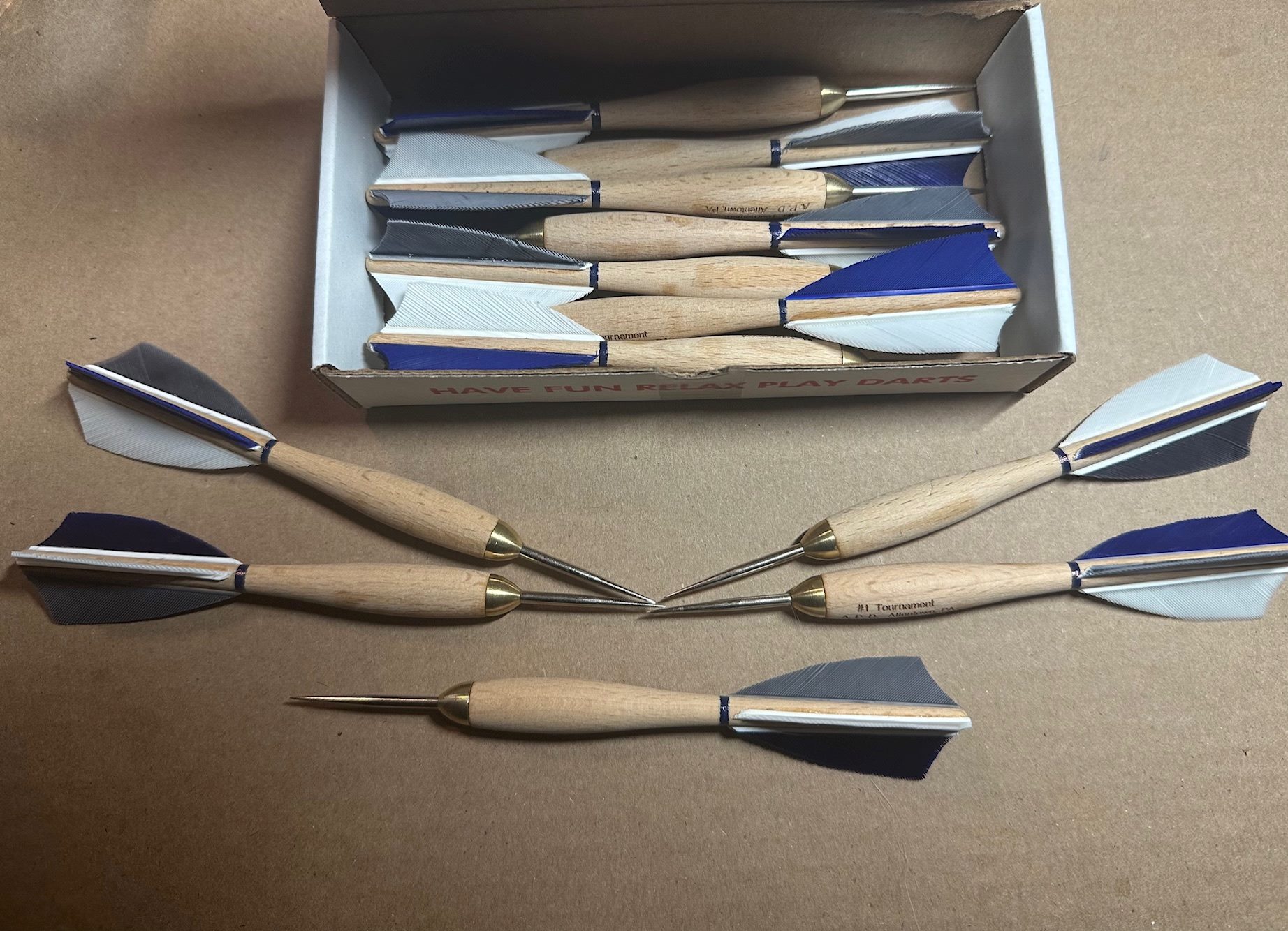 839 Blue, Grey & White Turkey Feather Wooden Darts | Big Boys Darts