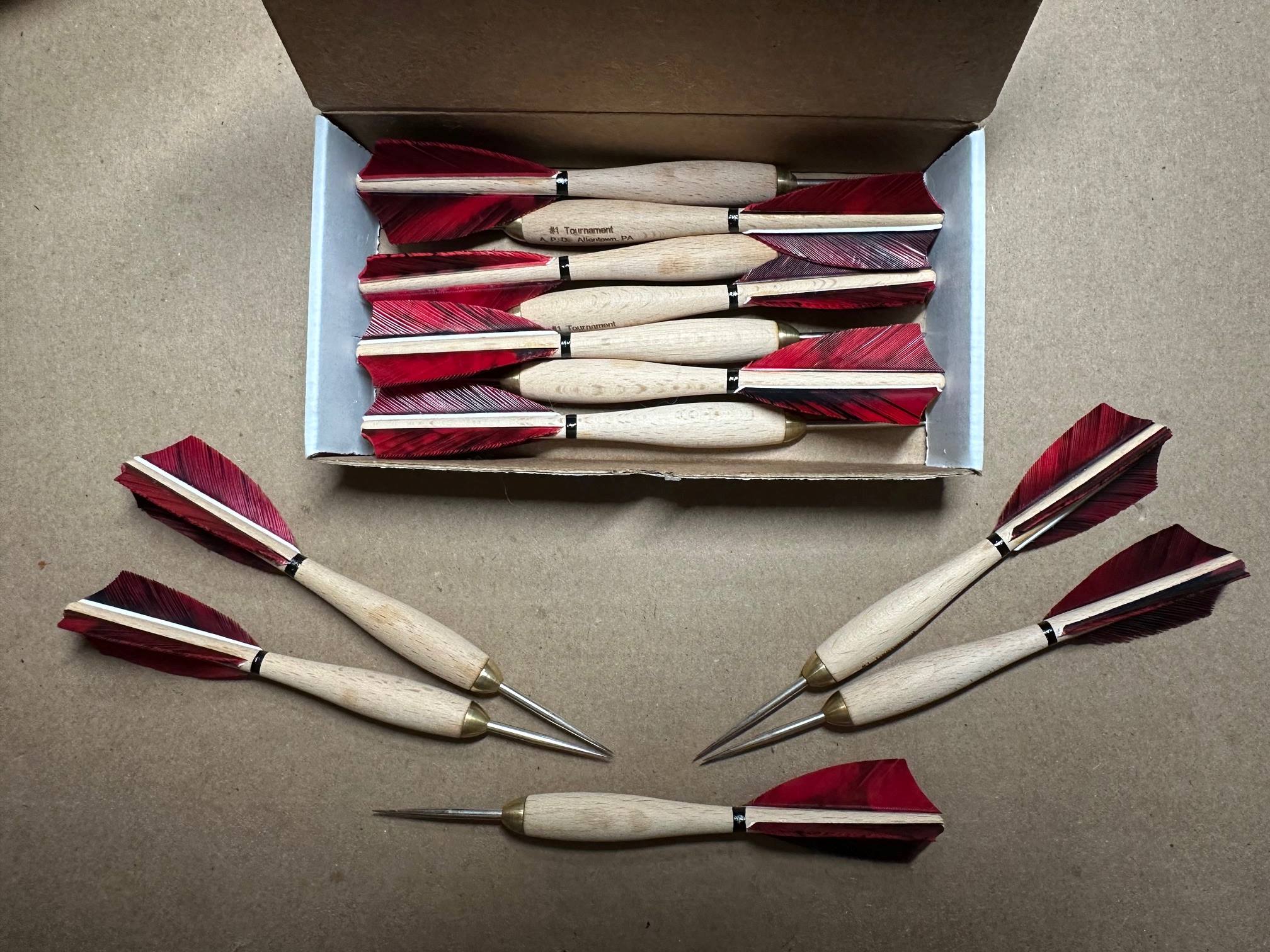826 Dark Red Camo Turkey Feather #1 Wooden Darts | Big Boys Darts