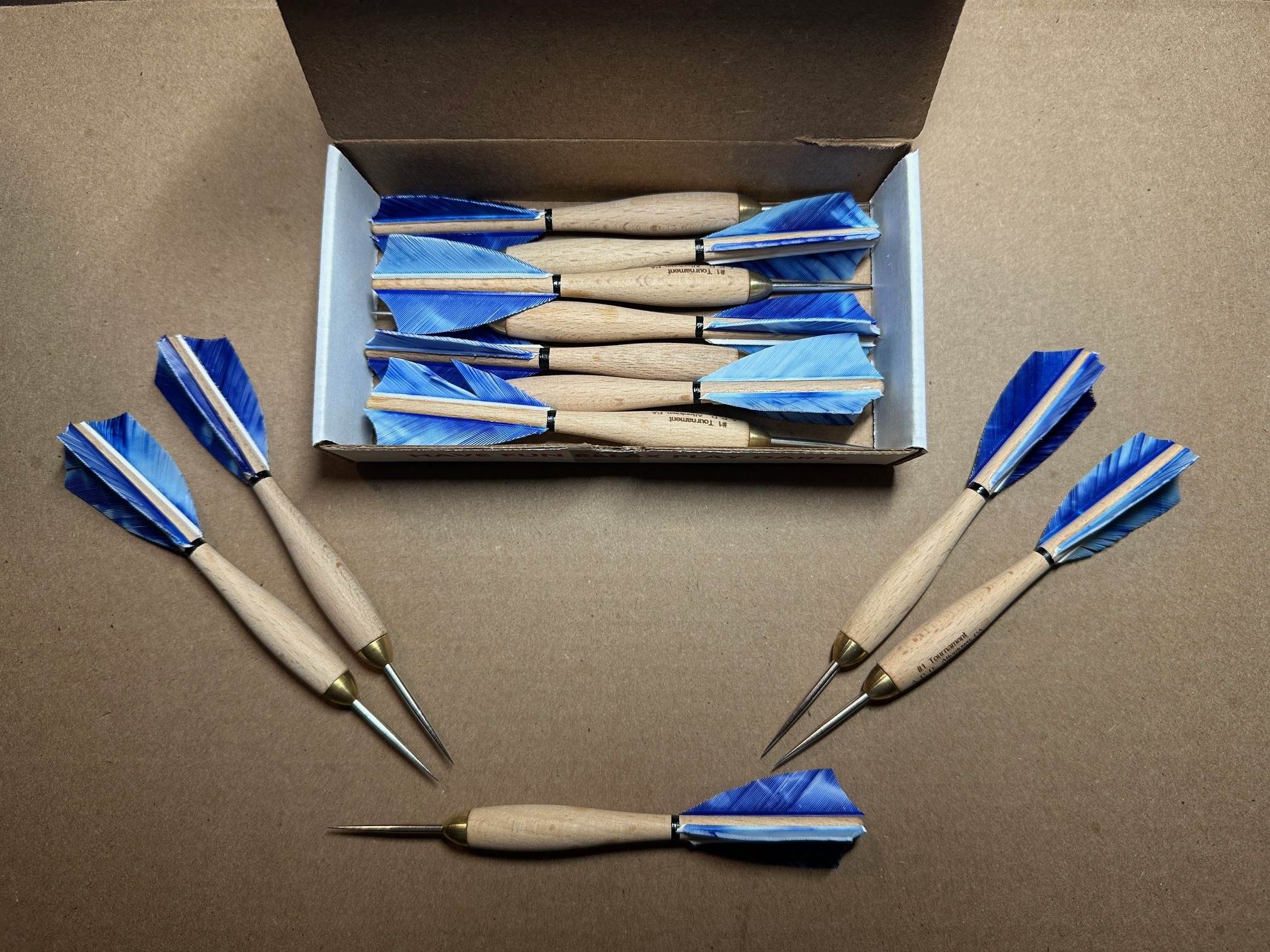 921 Blue Camo Turkey Feather #2 Dartball Wooden Darts | Big Boys Darts